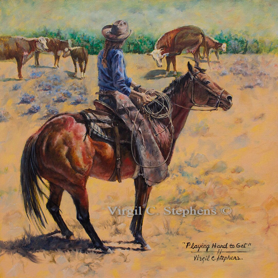 Cowgirl Art, Playing Hard to Get, Print From the Original Oil Painting ...
