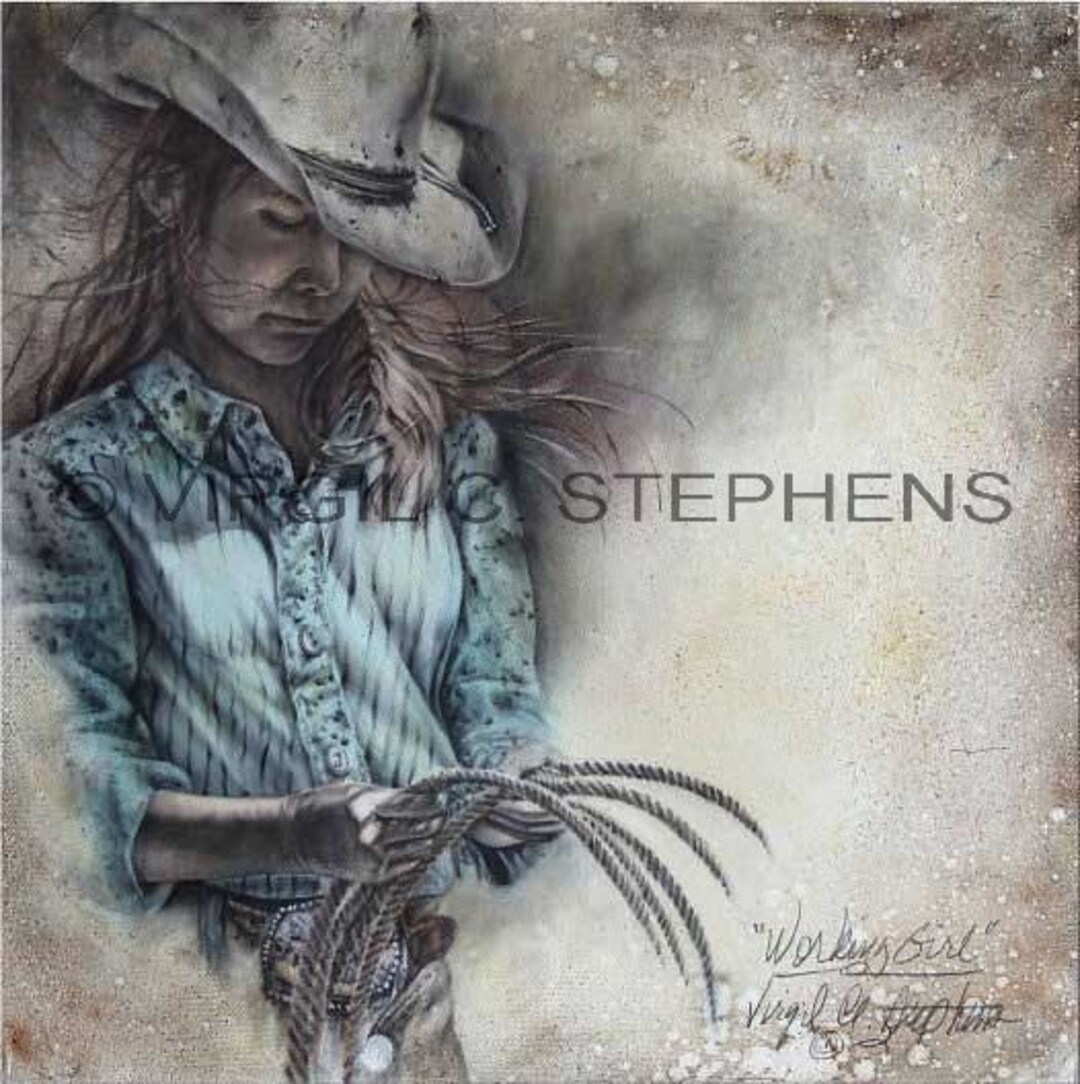 Cowgirl Art, Working Girl, Print From the Original Oil Painting of a ...