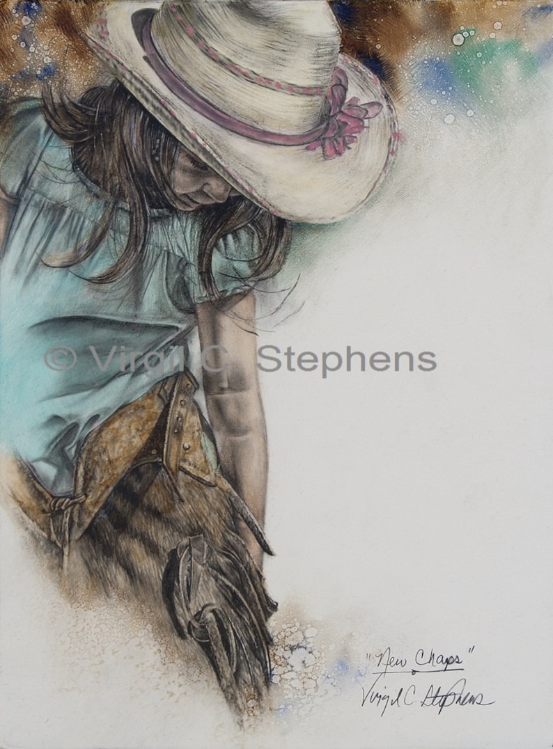 Cowgirl Art, New Chaps, Print From the Original Oil Painting of a Young ...