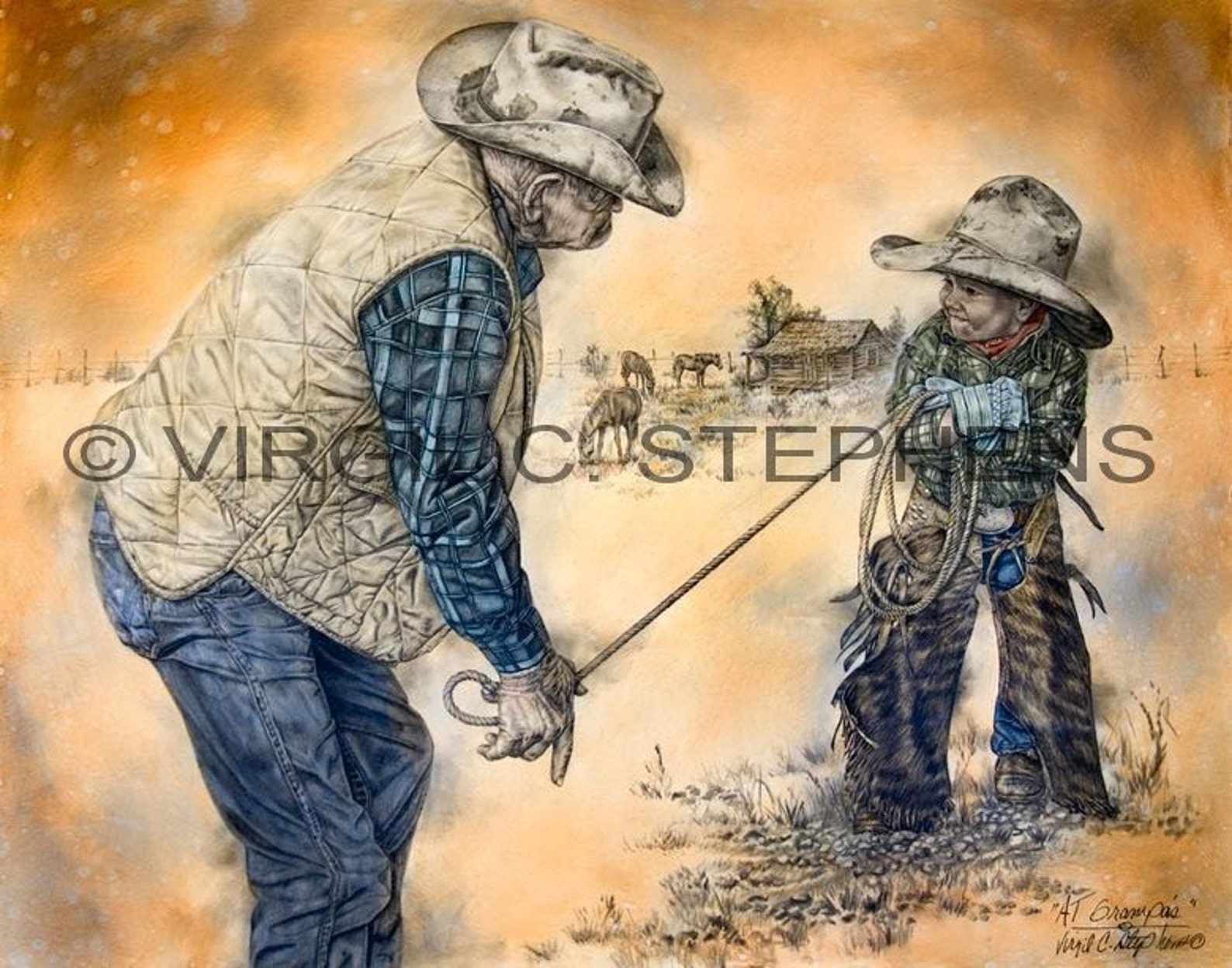 Cowboy Art, at Grandpa's, Print From the Original Oil Painting of a ...