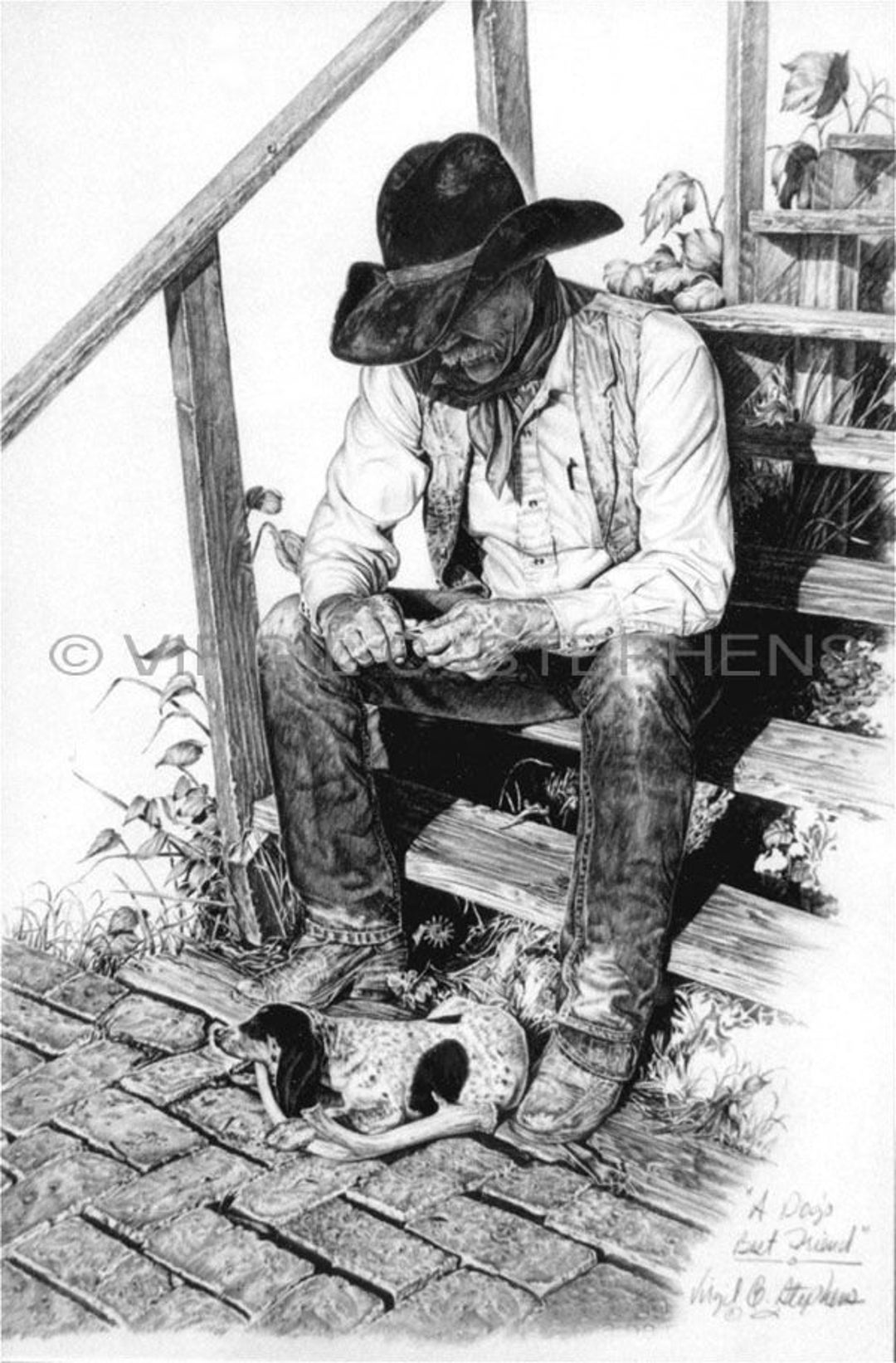 Cowboy Art, A Dogs Best Friend, Drawing of a Cowboy and His Hound ...