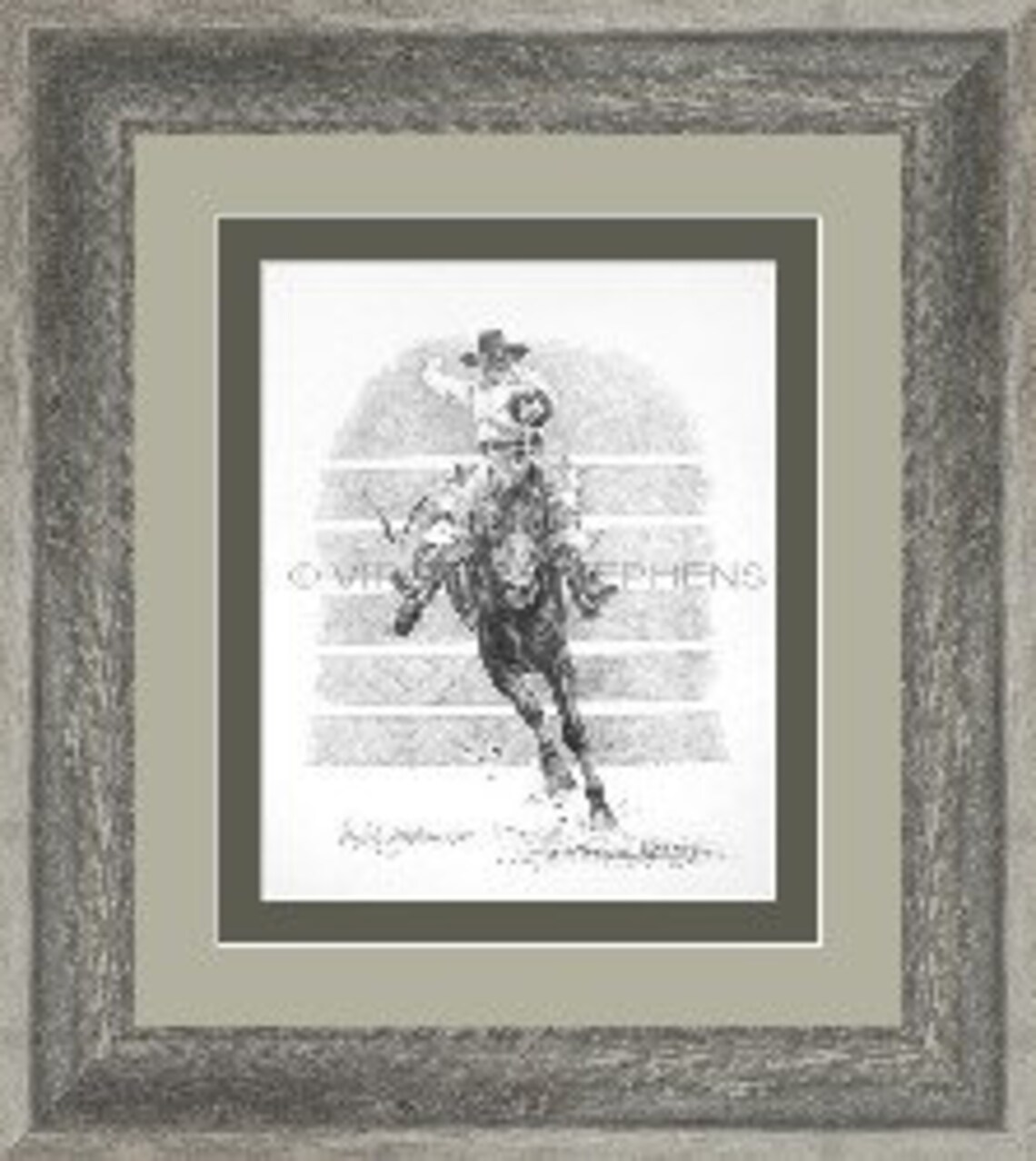 Saddle Bronc, Drawing of a Rodeo Cowboy Riding a Bronc at the Rodeo ...