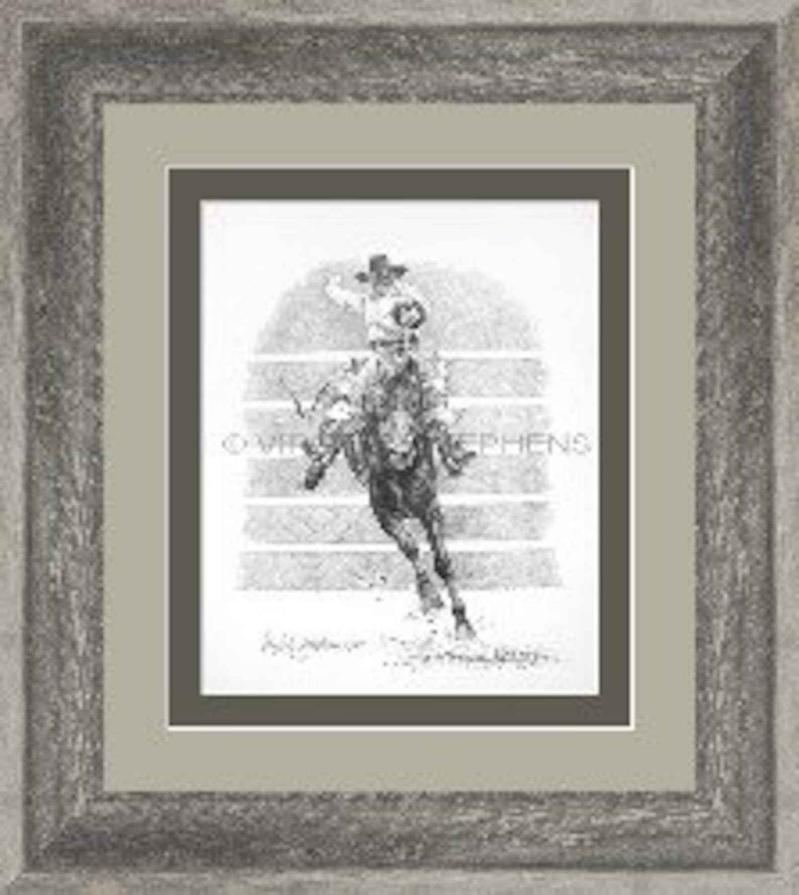Saddle Bronc, Drawing of a Rodeo Cowboy Riding a Bronc at the Rodeo ...