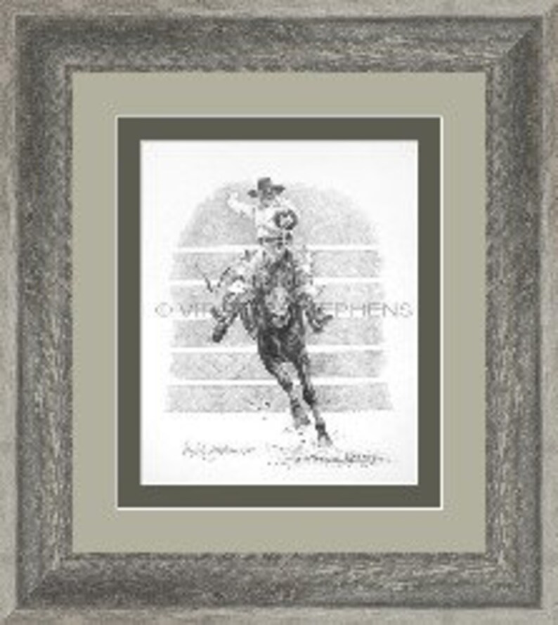 Saddle Bronc, Drawing of a Rodeo Cowboy Riding a Bronc at the Rodeo ...