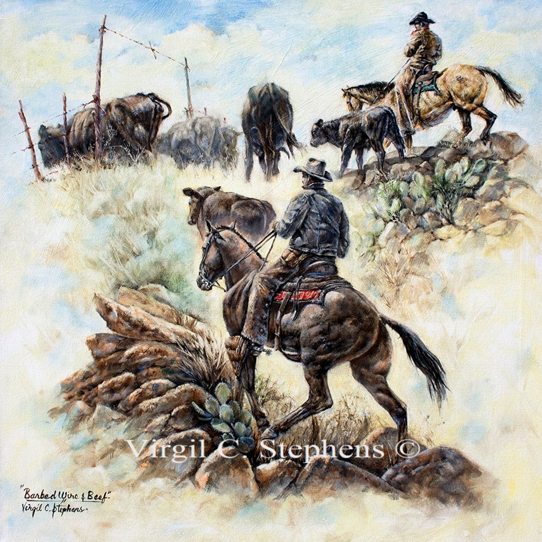Western Art, Barbed Wire & Beef, Print From My Original Oil Painting of ...