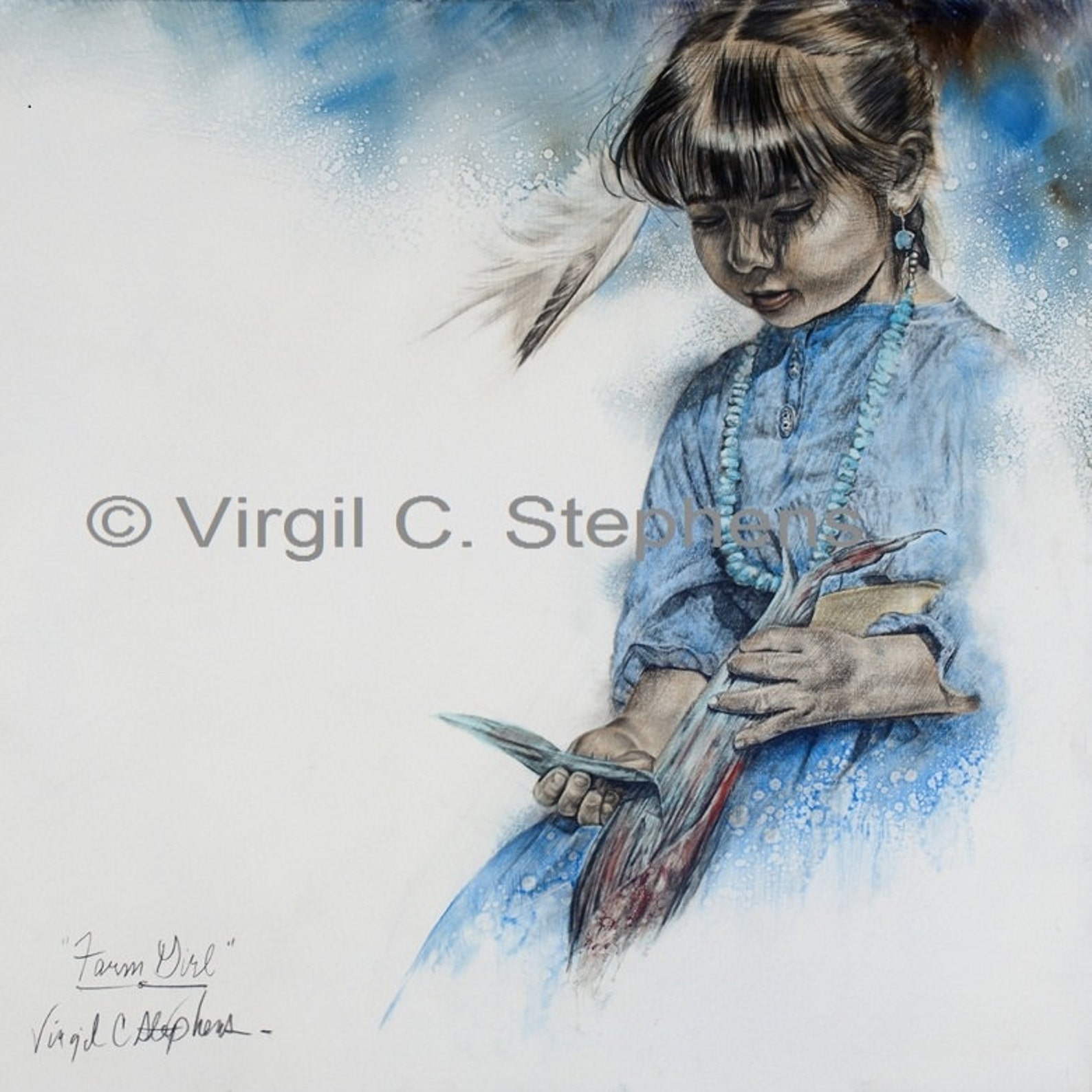 Native American Art, Farm Girl, Print From the Original Oil Painting of ...