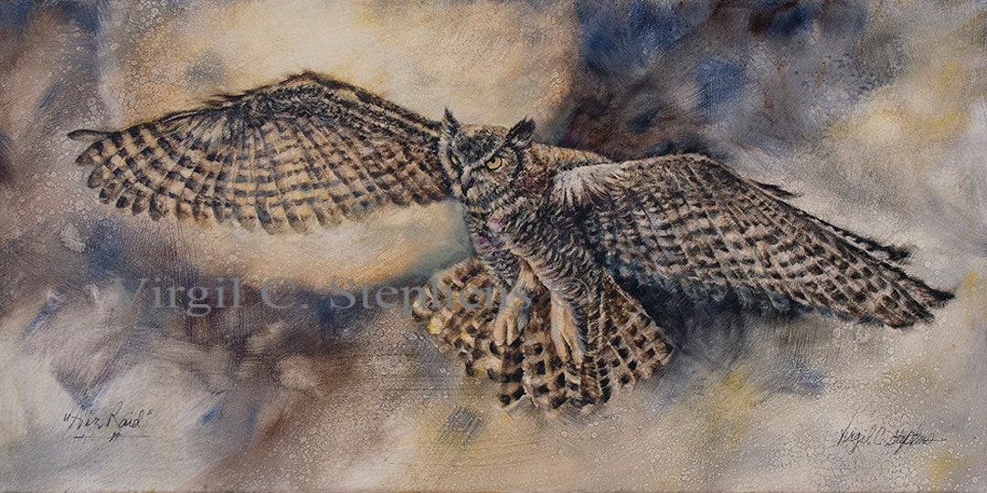 Owl Art, Air Raid, Print From My Original Oil Painting of an Owl in ...