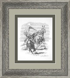 Calf Roping, Drawing of Rodeo Cowboy Calf Roping at the Rodeo, Western ...