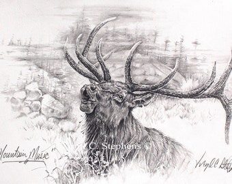 Elk Drawing Elk Print Elk Art Elk Elk Picture Bull Elk - Etsy