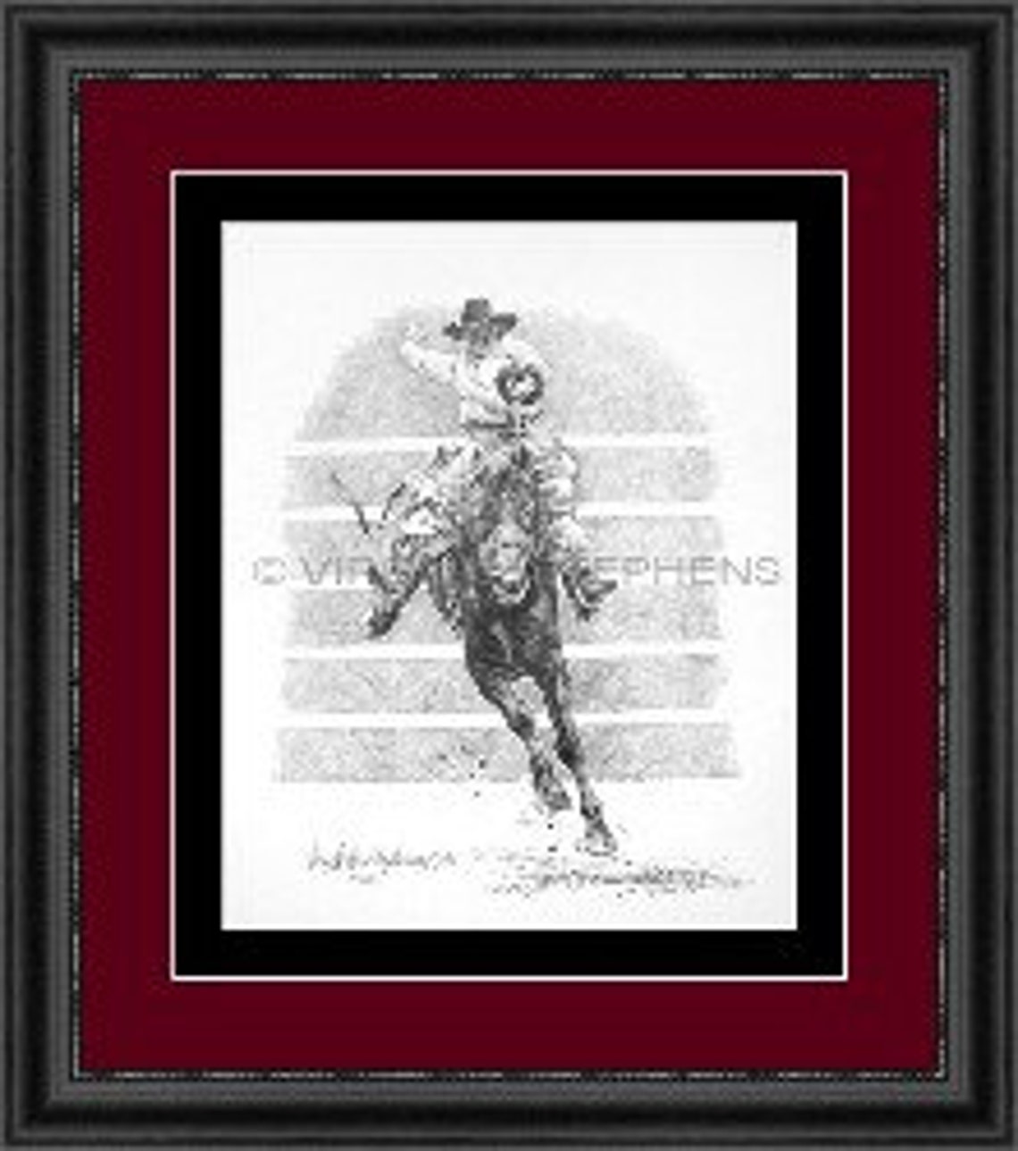 Saddle Bronc, Drawing of a Rodeo Cowboy Riding a Bronc at the Rodeo ...