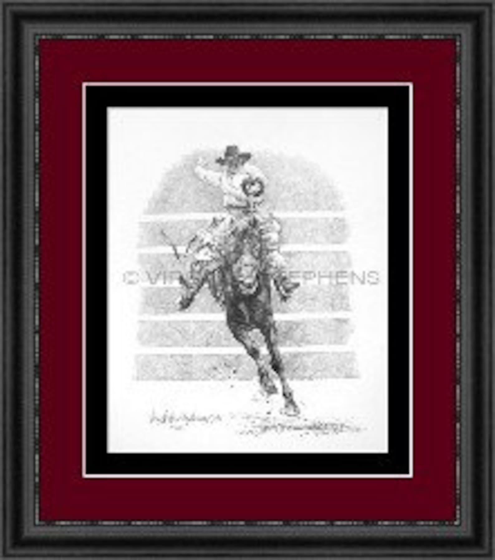 Saddle Bronc, Drawing of a Rodeo Cowboy Riding a Bronc at the Rodeo ...