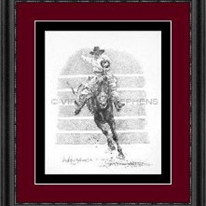Saddle Bronc, Drawing of a Rodeo Cowboy Riding a Bronc at the Rodeo ...