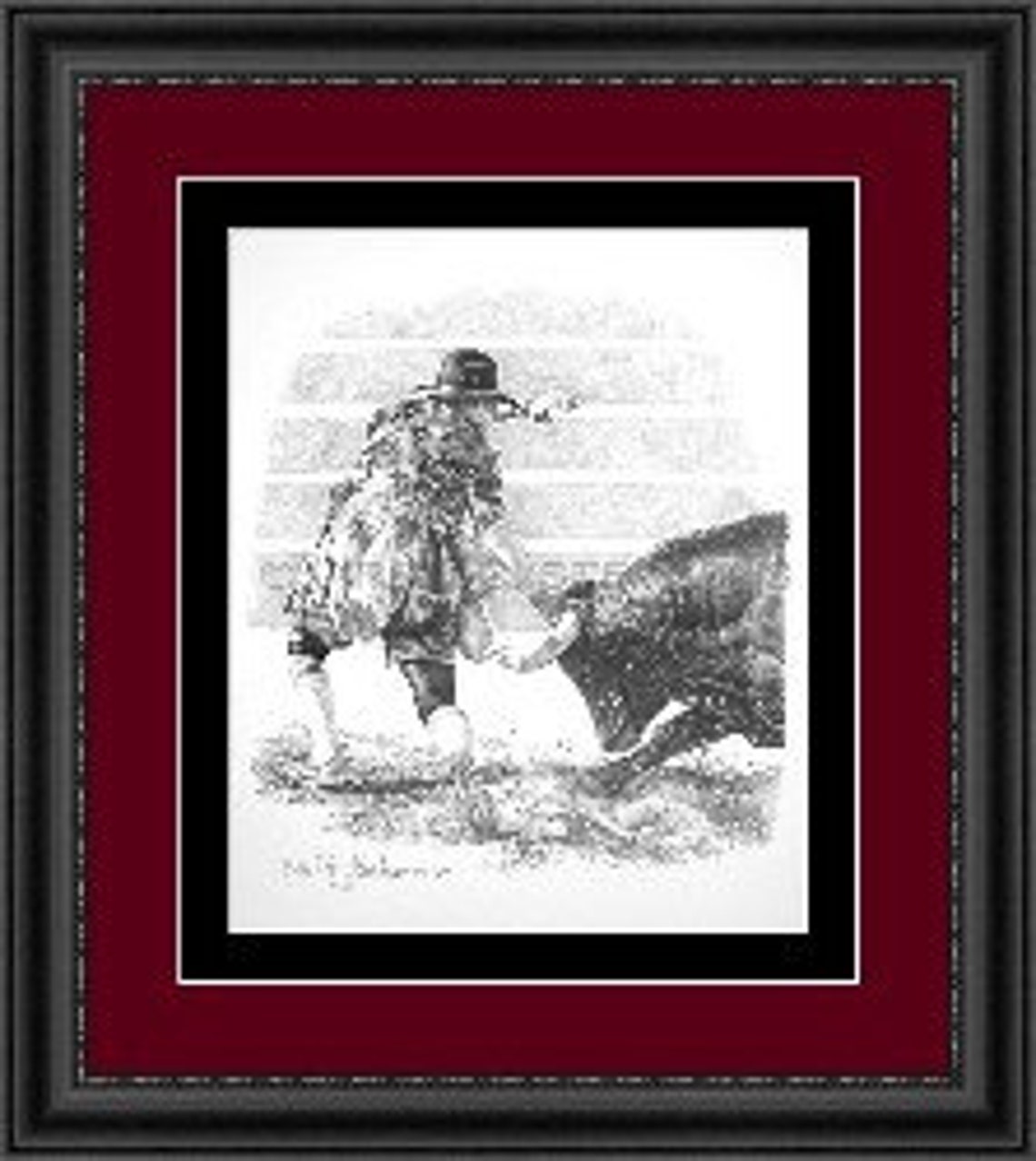 Bull Fighting, Drawing of a Rodeo Cowboy Fighting the Bull at the Rodeo ...