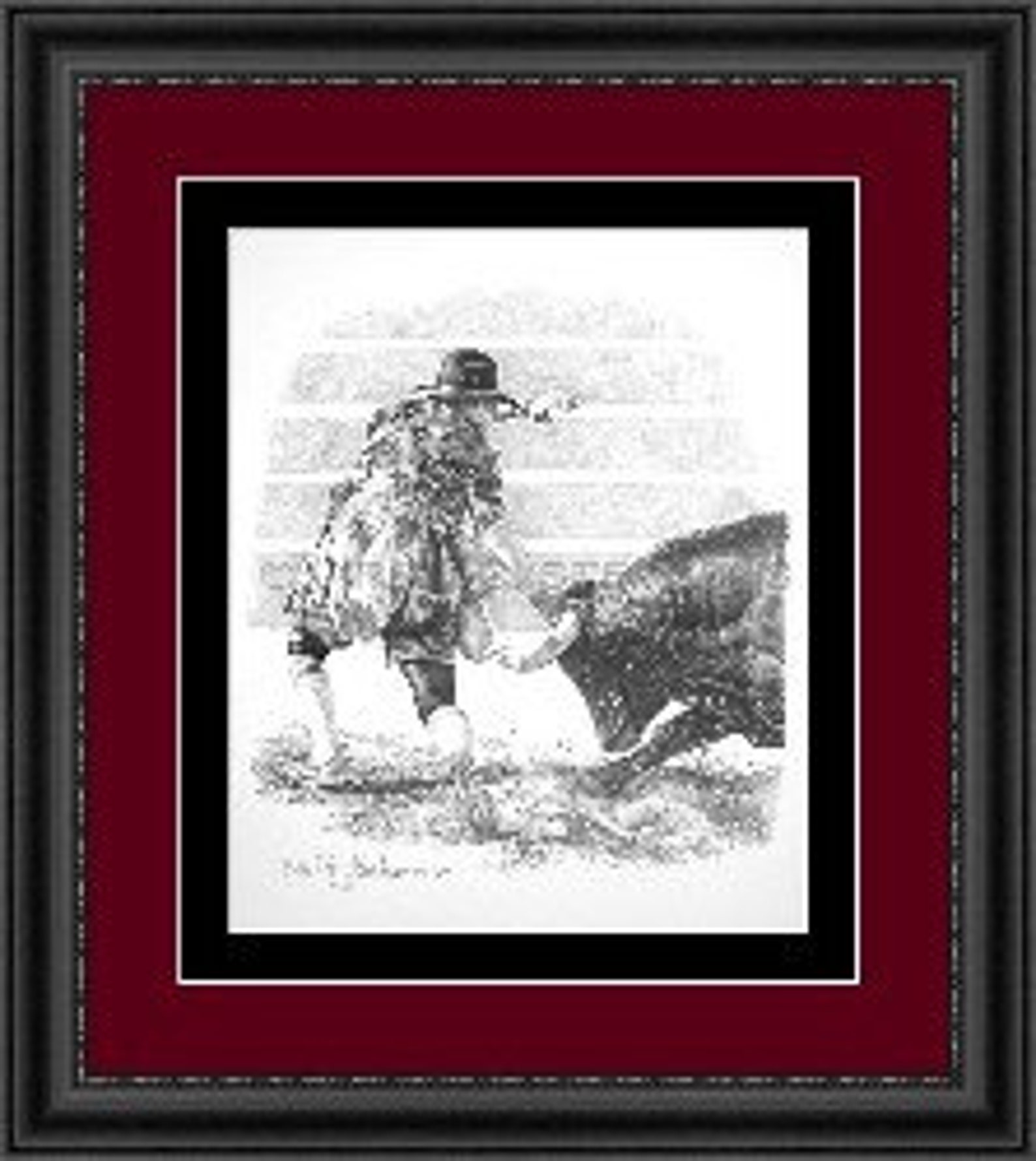 Bull Fighting, Drawing of a Rodeo Cowboy Fighting the Bull at the Rodeo ...