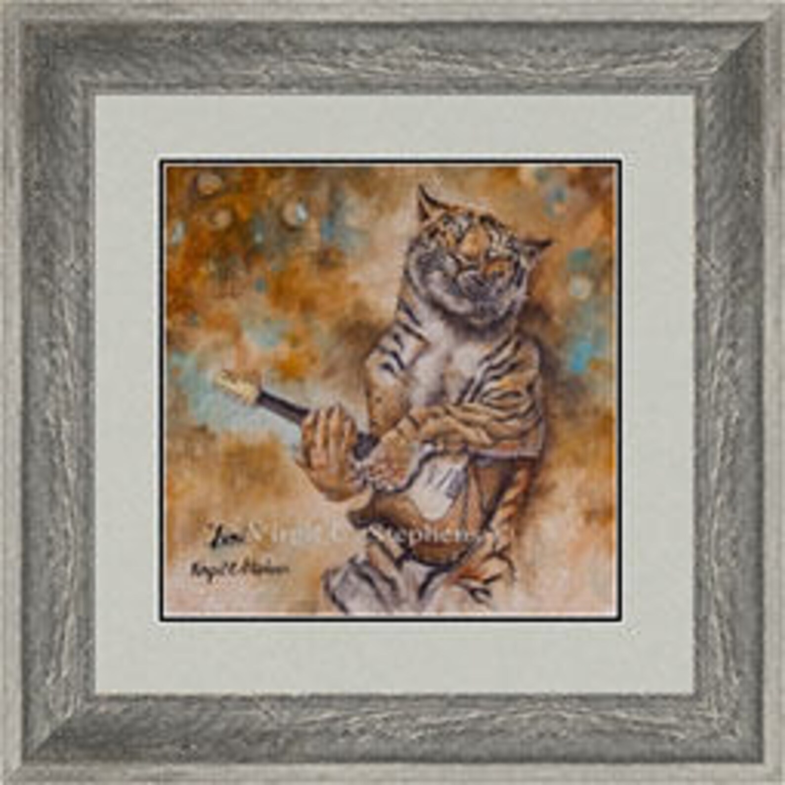 16x16, 23x23 Funny Rock Guitar Tiger Art Print | Wild Animal Music Wall ...