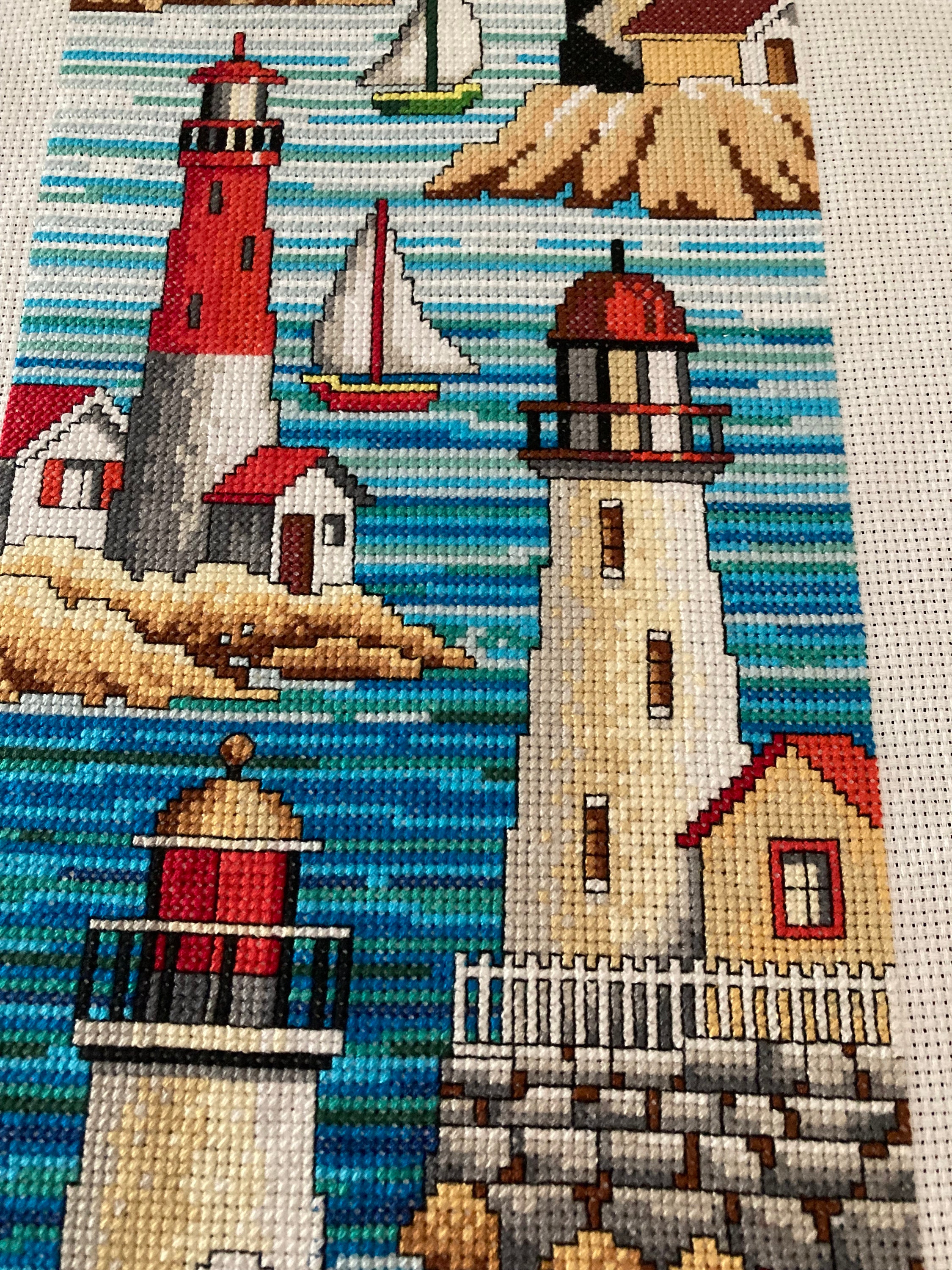 COMPLETED CROSS STITCH Lighthouses 6x21 Inches Hand Sewn by Seller ...