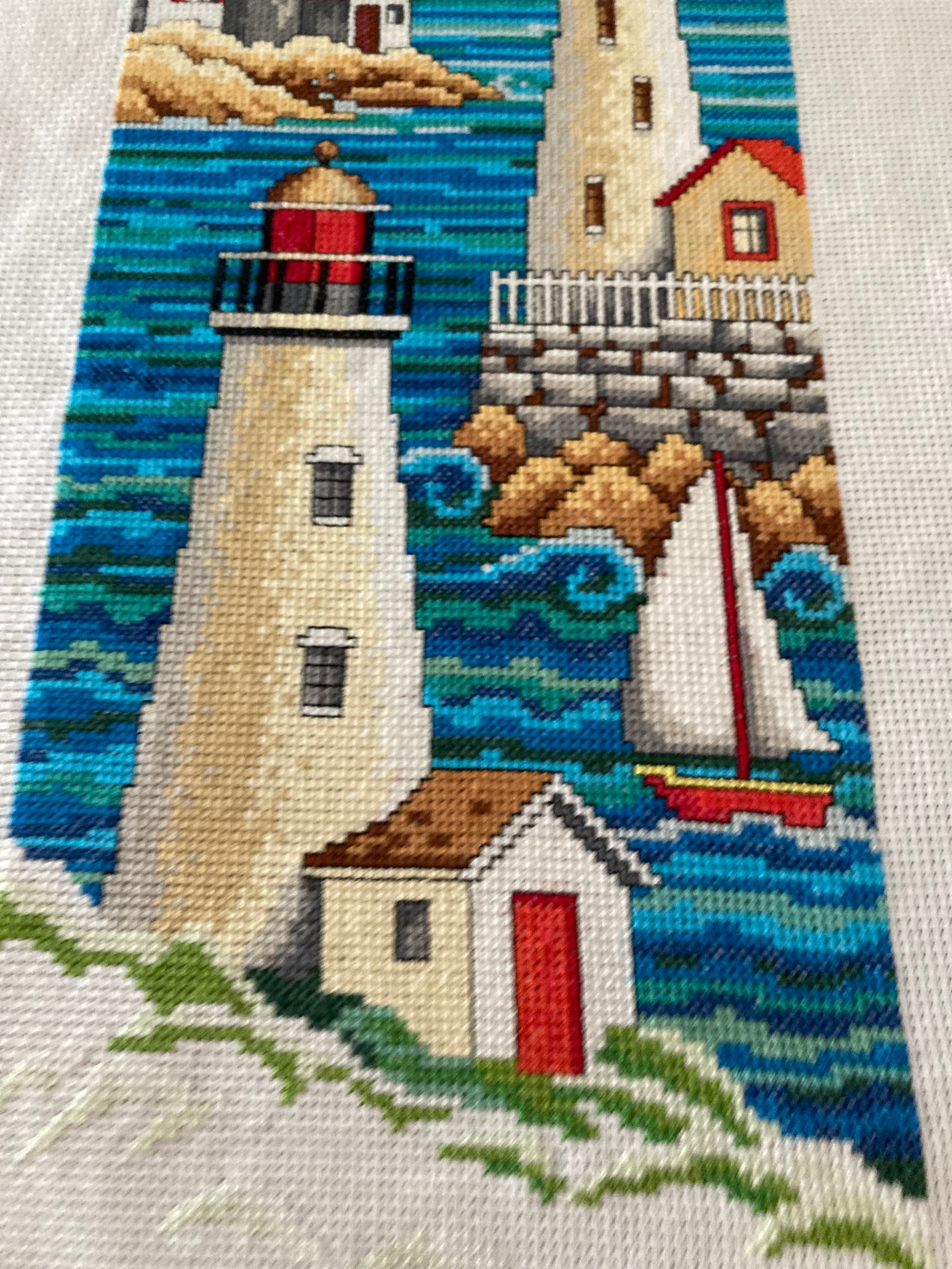 COMPLETED CROSS STITCH Lighthouses 6x21 Inches Hand Sewn by Seller ...