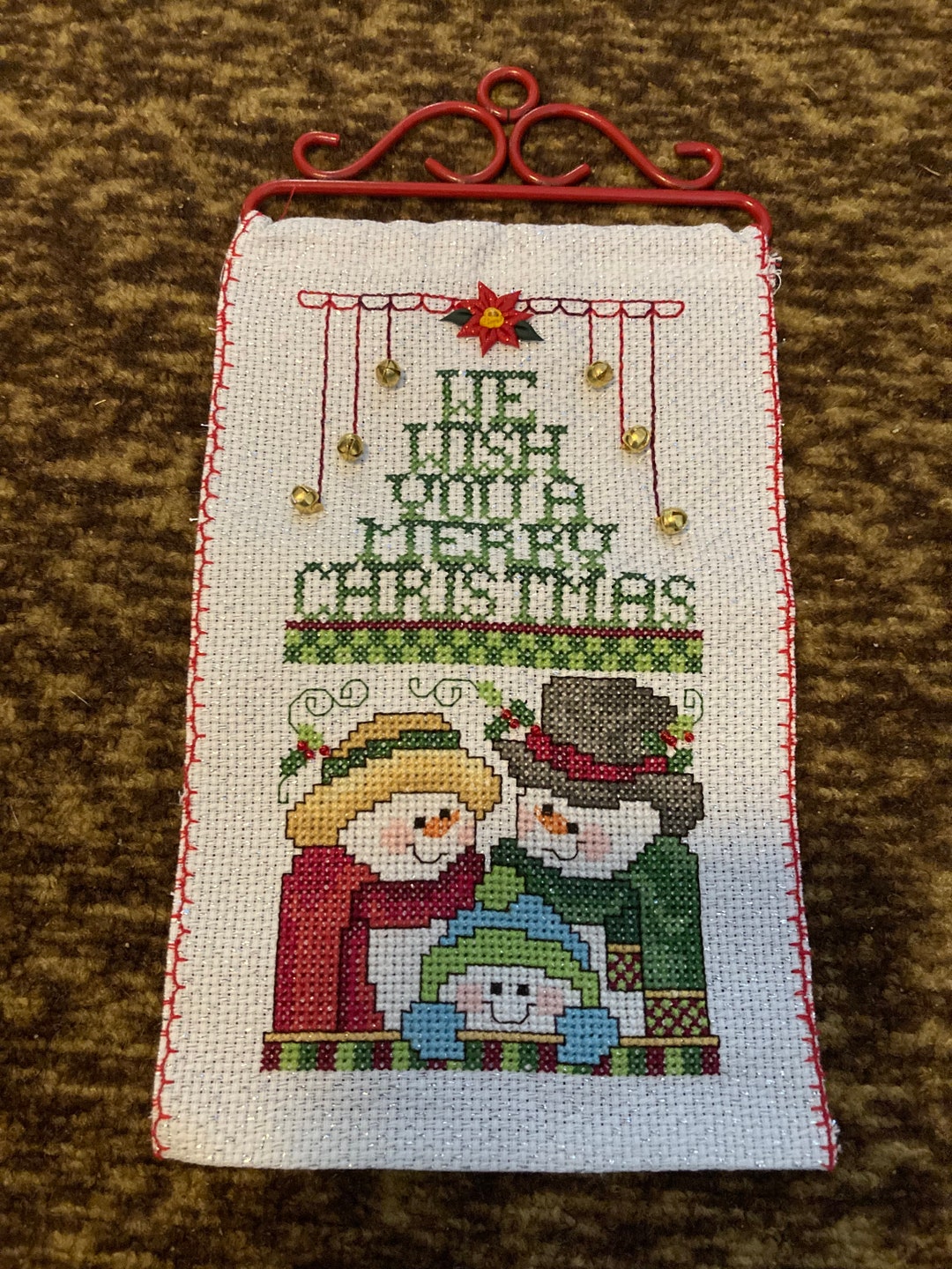 COMPLETED CROSS STITCH Christmas Banner With Hanger Handsewn by Seller ...