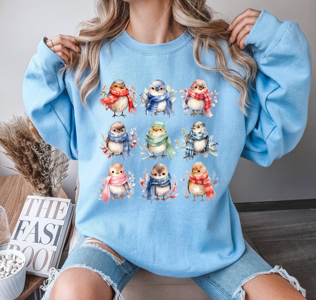 Winter Birds Sweatshirt | Cute Cozy Birds Sweater Gift for Bird Lover ...