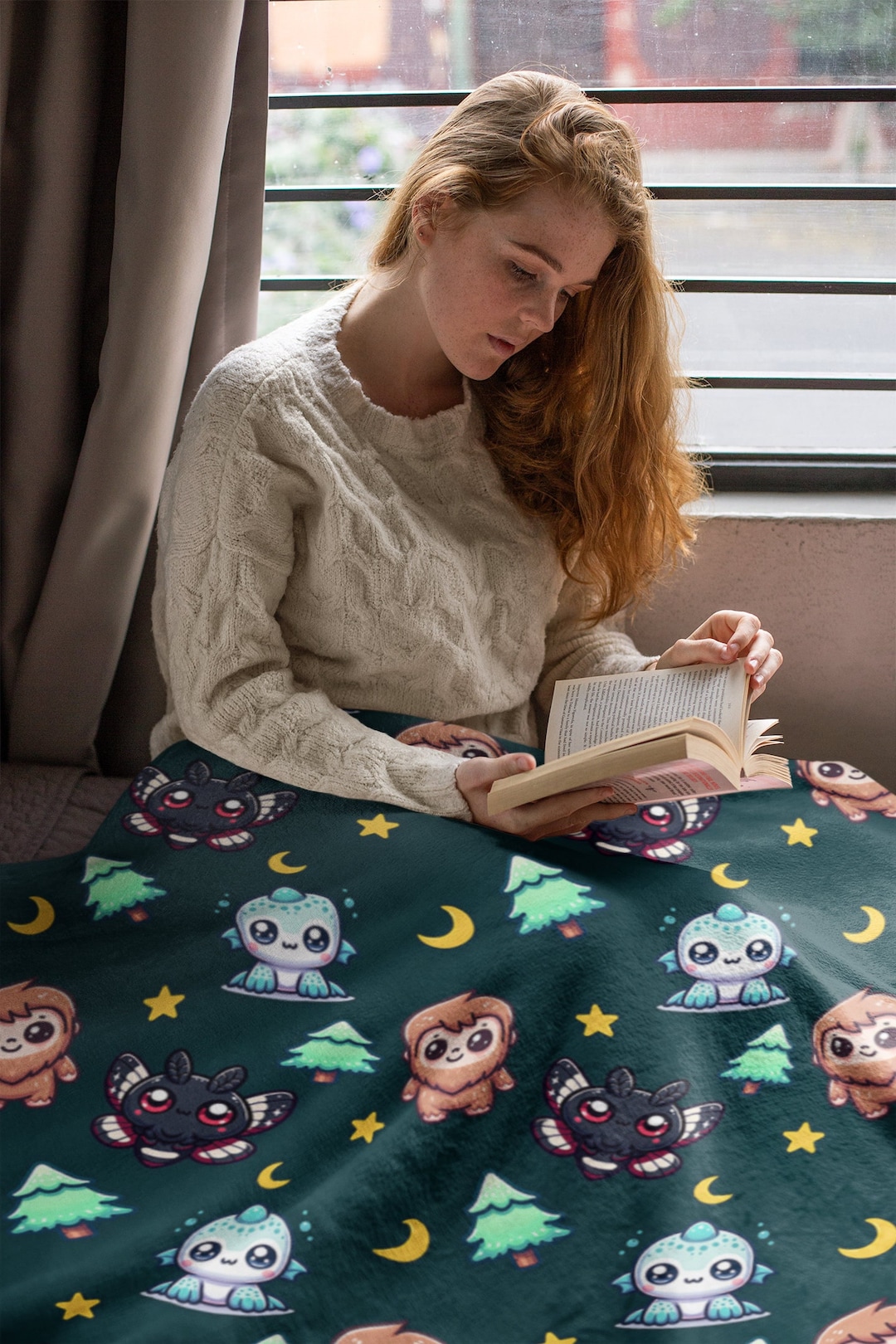 Cute Cryptids Plush Velveteen Blanket | Mothman Bigfoot Lagoon Creature ...