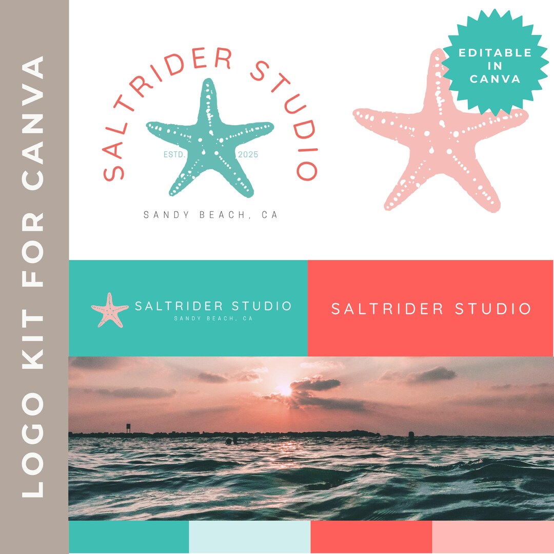 Premade Starfish Logo Template, Coastal Branding Kit for Small Business ...