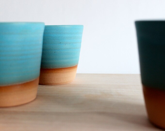 Four Turquoise Cups Aqua Tumblers Set Matte Glaze - Etsy