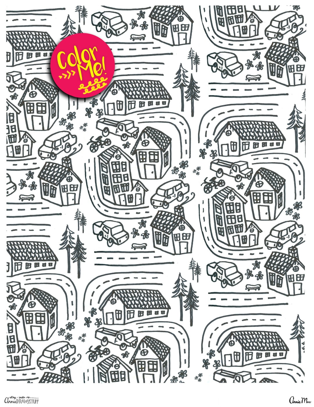 Instant Download Neighborhood Coloring Page - Coloring Pages Download ...