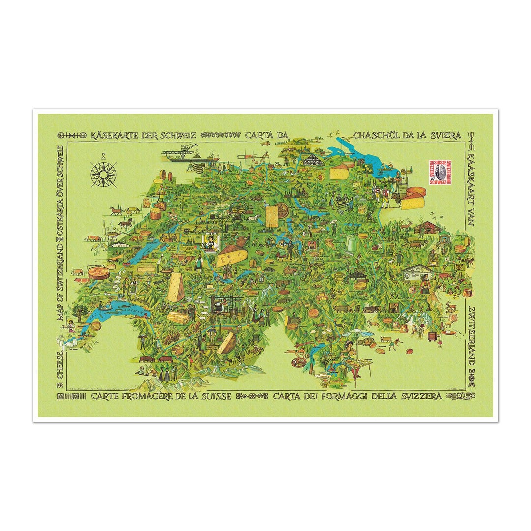 Swiss Cheese Map of Switzerland | Art Print Poster Vintage Wall Decor ...