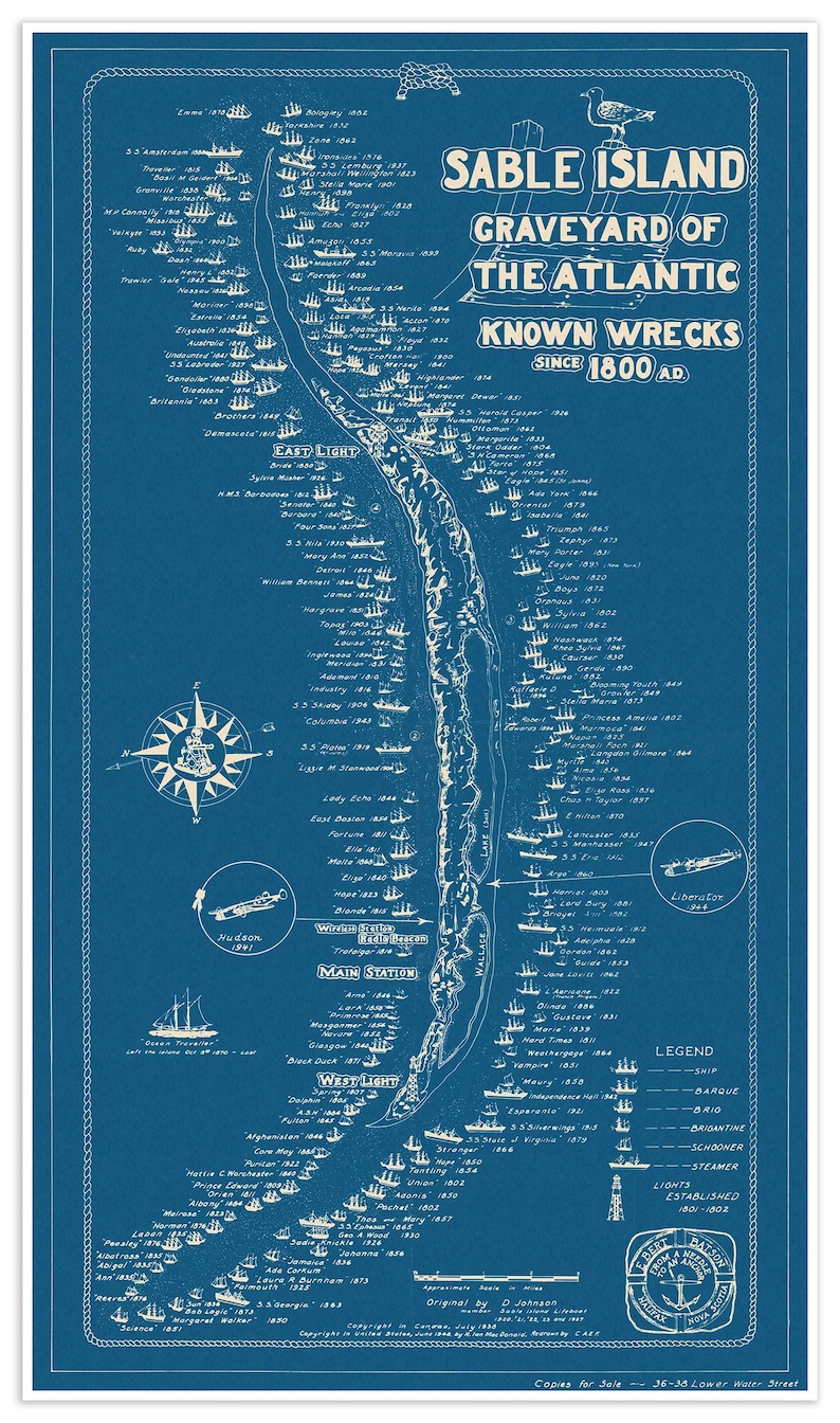Sable Island Nova Scotia Shipwreck Chart | Maritime Vintage Map Reprint ...