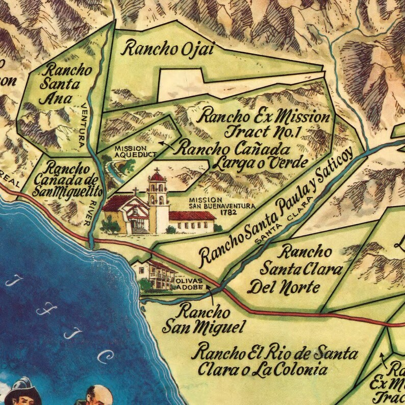 Old Spanish and Mexican Ranchos Map of Ventura County, California by ...