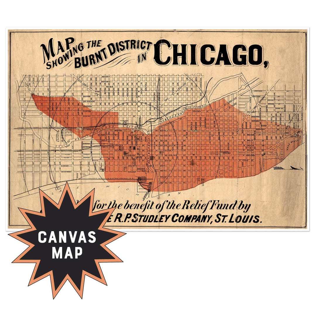 Chicago Illinois Burnt District Map From the Great Fire Circa 1871 on ...