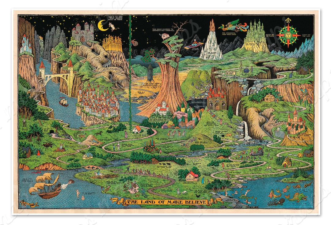 The Land of Make Believe Fairy Tale Map Circa 1933 - Art Print Child ...