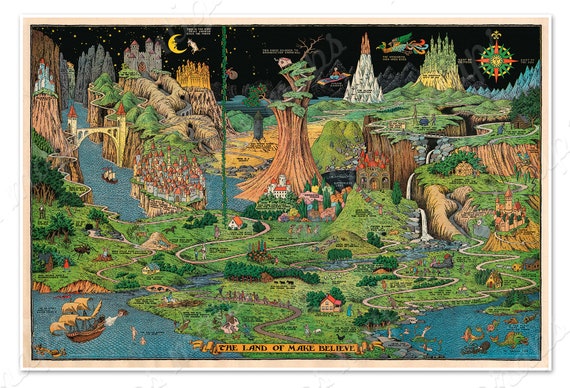 The Land of Make Believe Fairy Tale Map Circa 1933 Art Print - Etsy UK