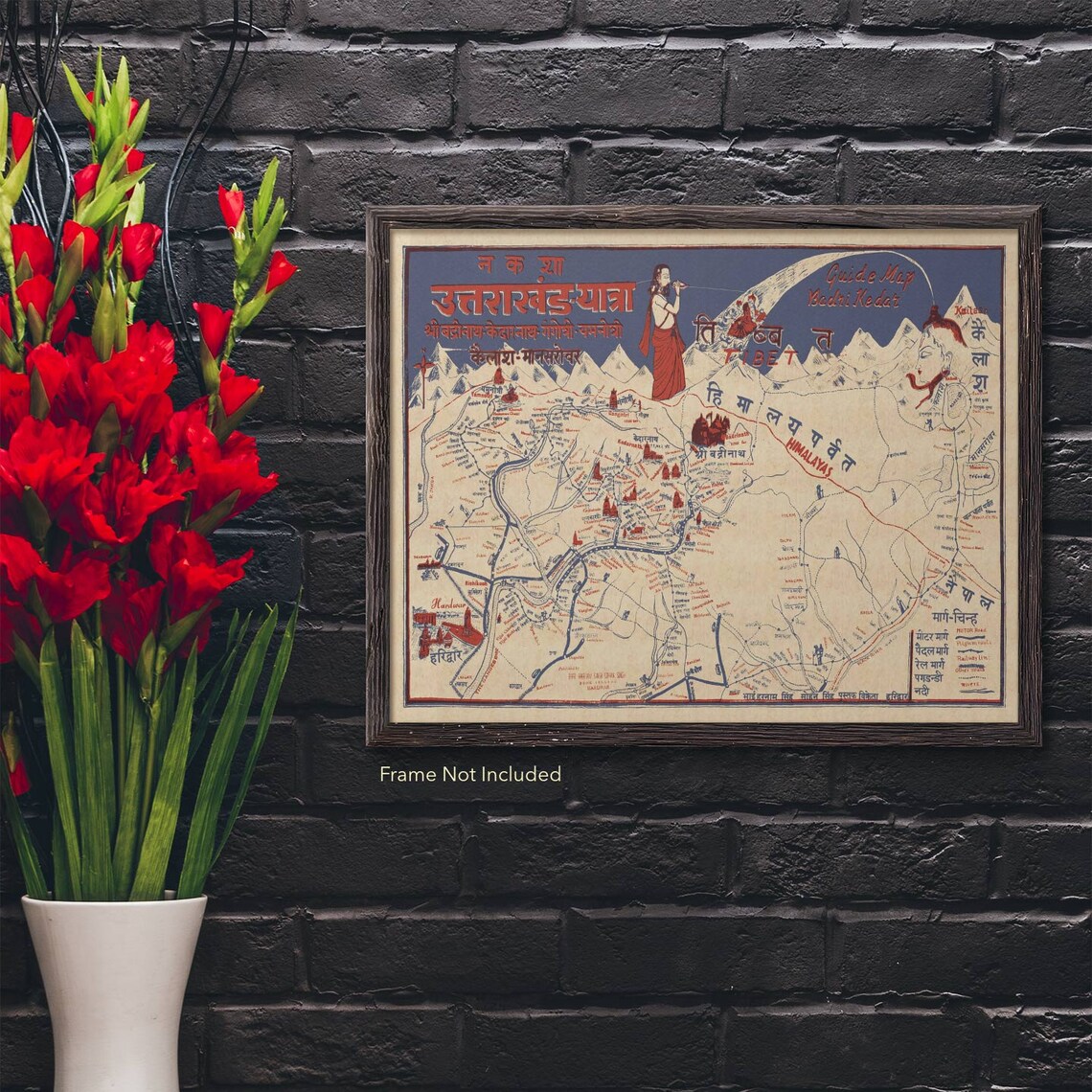 Pictorial Wall Map Badri Kedar for Uttarakhand India | Etsy