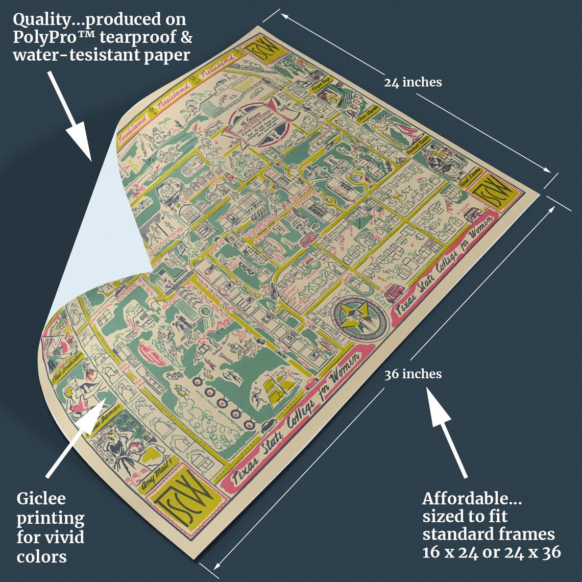 Texas State College for Women Campus Map Circa 1947 Vintage | Etsy