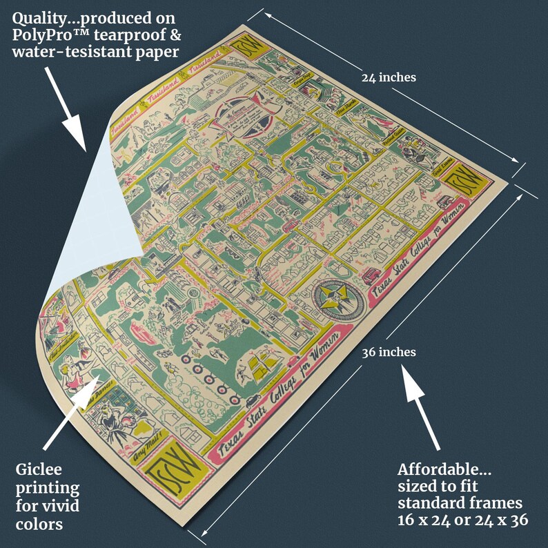 Texas State College for Women Campus Map Circa 1947 Vintage | Etsy