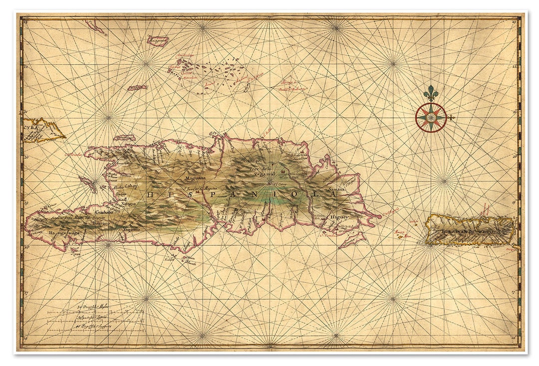 Old Map of Hispaniola (haiti & Dominican Republic) and Puerto Rico by ...