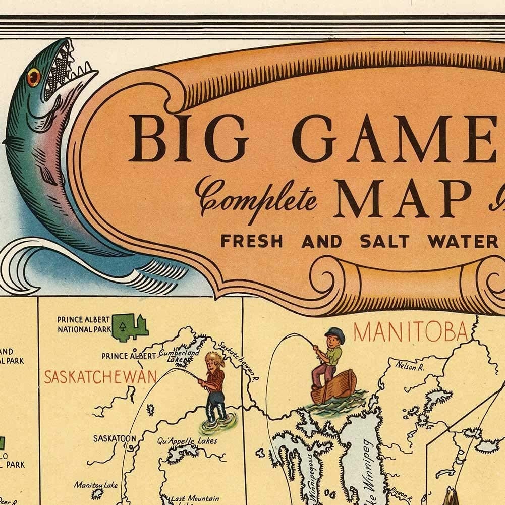 Pictorial Map Print of the Usa's Big Game Fish Circa 1936 - Fishing Art ...