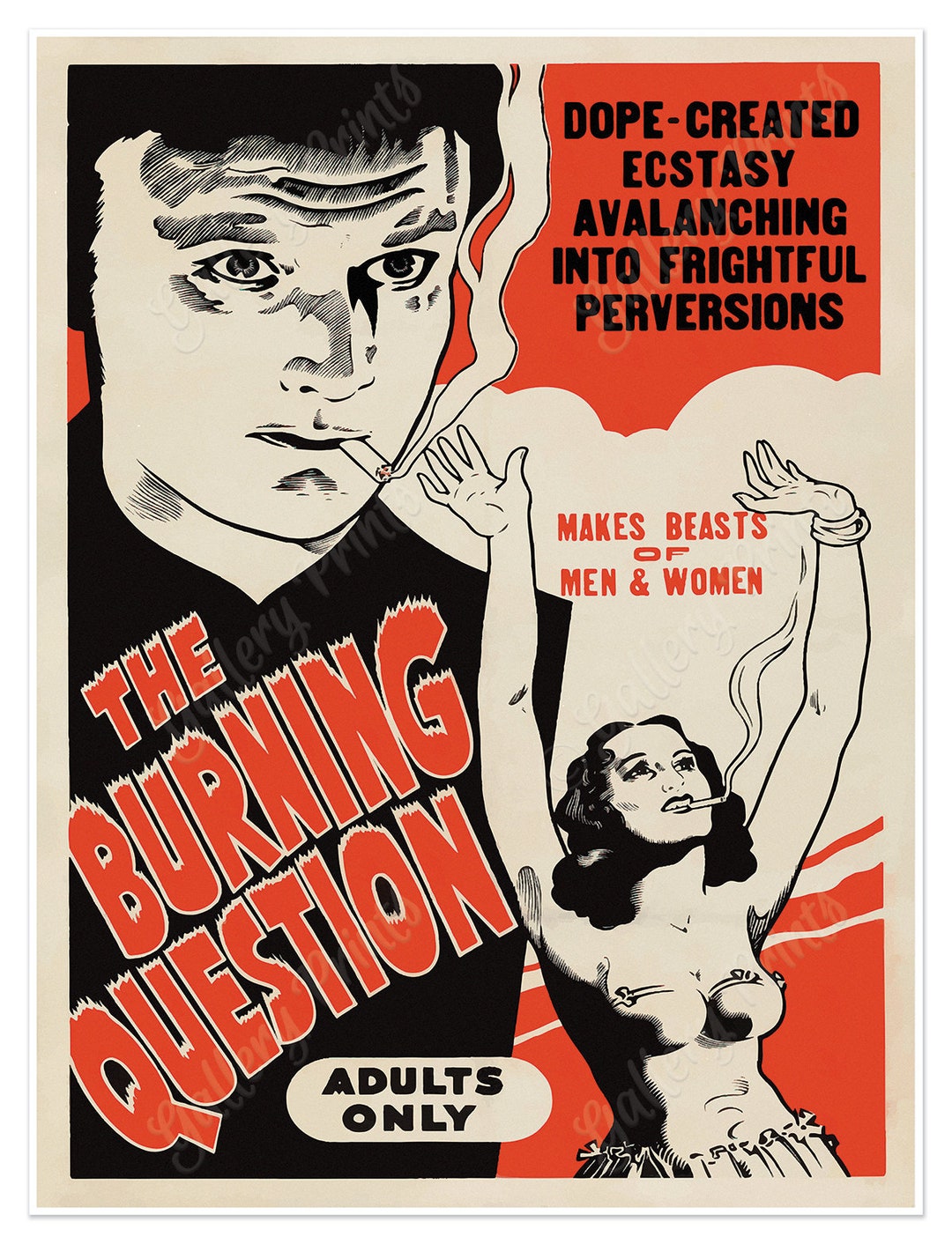 The Burning Question Circa 1940 Reefer Madness Vintage Style Movie Poster Art Print - Etsy