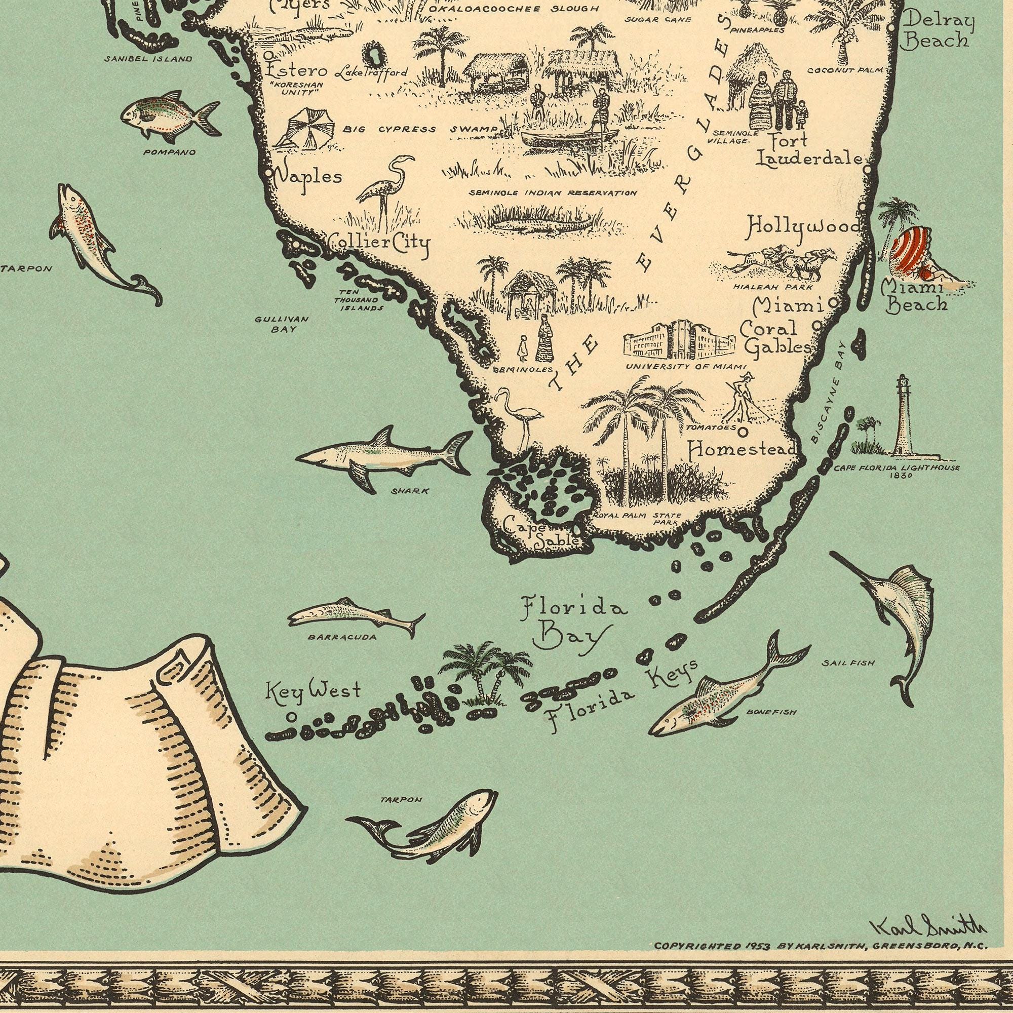 Florida Map | Florida Poster | Pictorial Map | Poster | Frame Map | Old ...