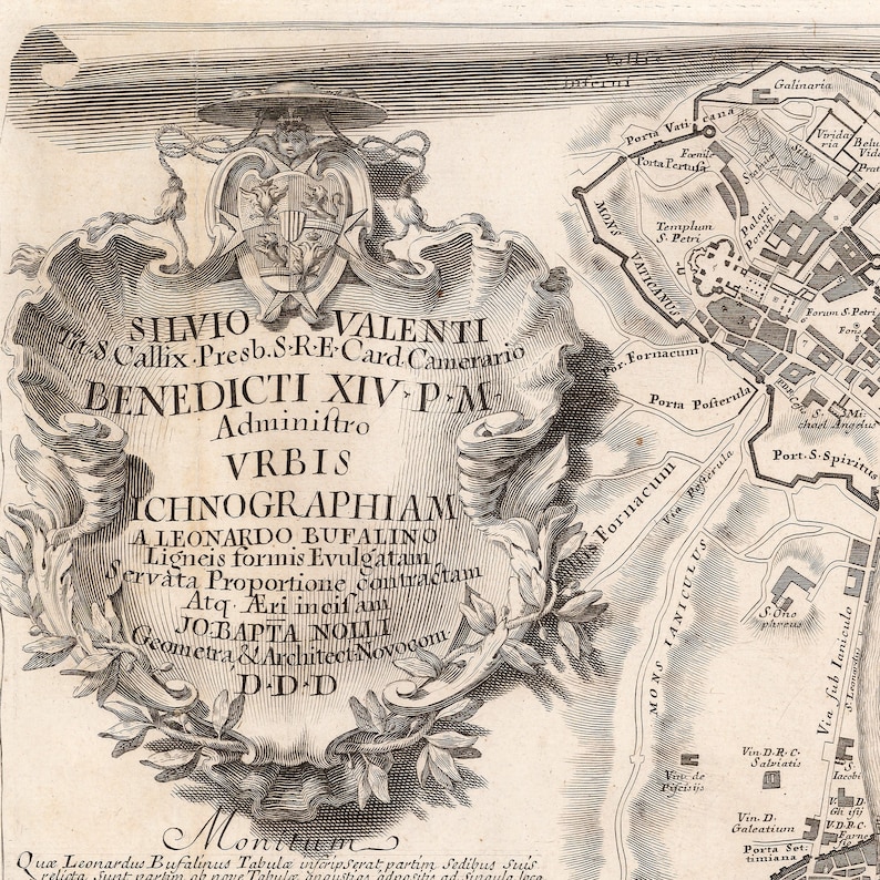 Rustic Map of Ancient Rome Italy by Giovanni Battista Nolli Circa 1748 ...