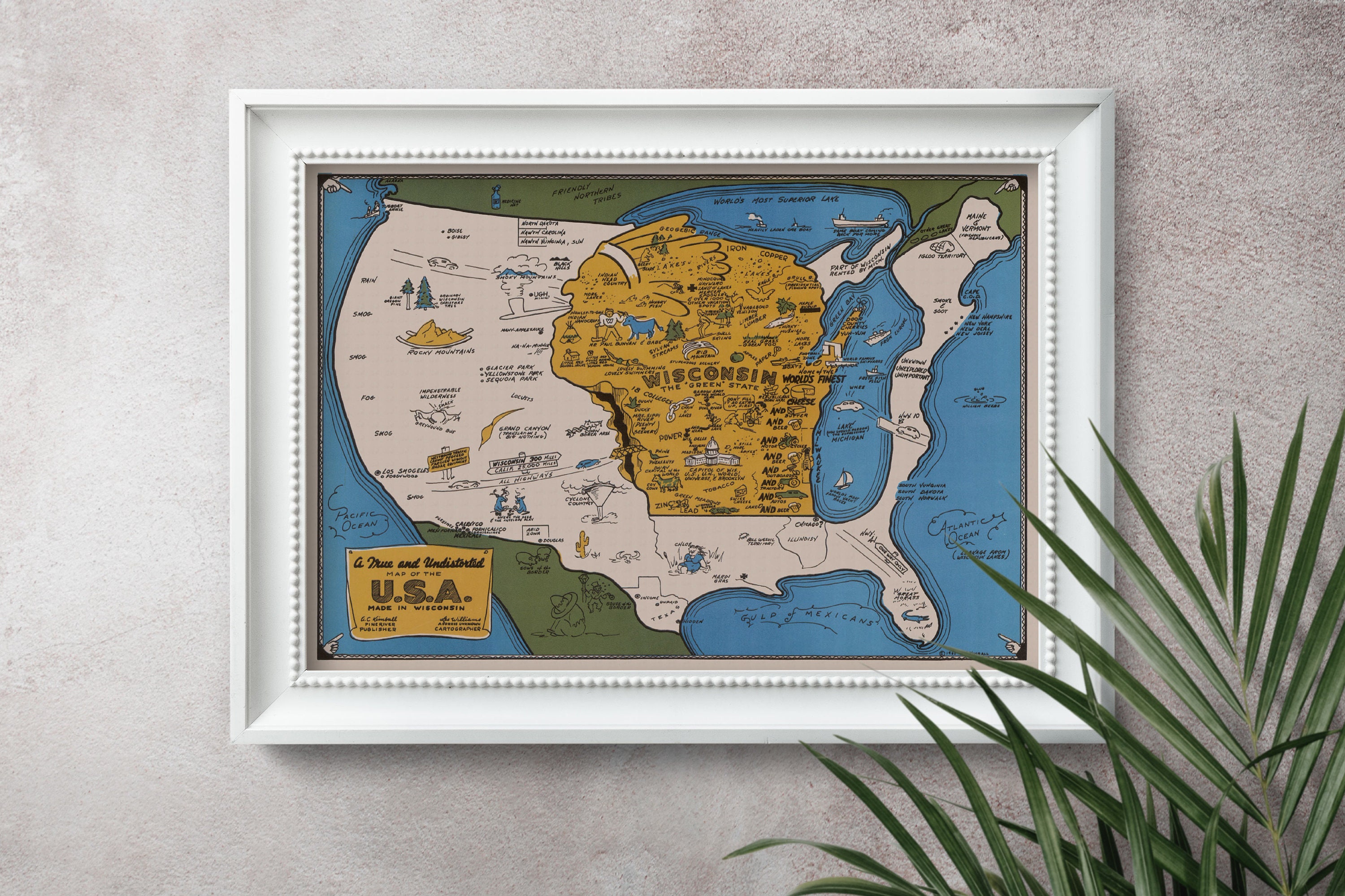 Whimsical Wisconsin Cheesehead Map | Undistorted View Map of the USA If ...