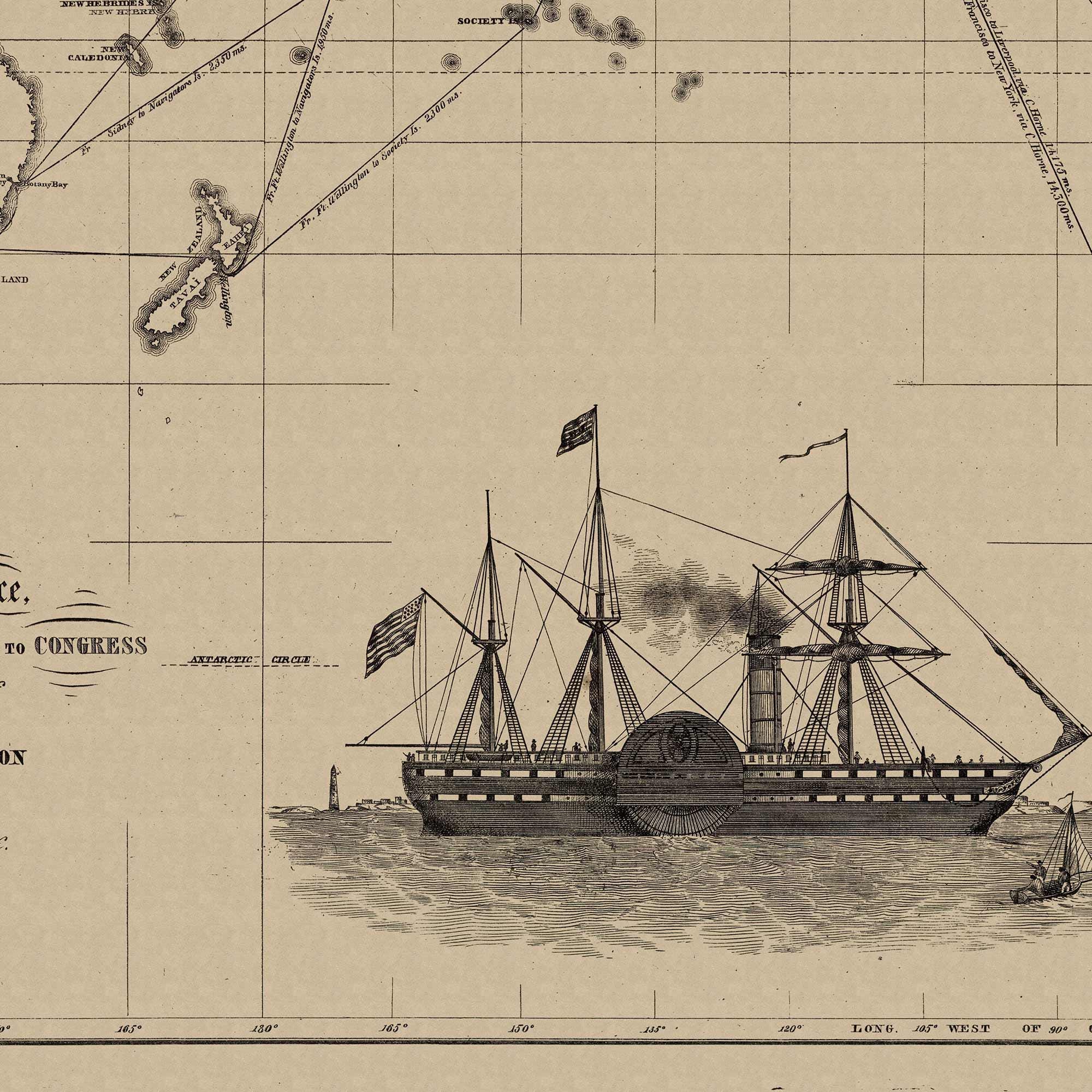 World Sailing Chart Map C. 1850 | Antique Map Art, Vintage Wall Map ...