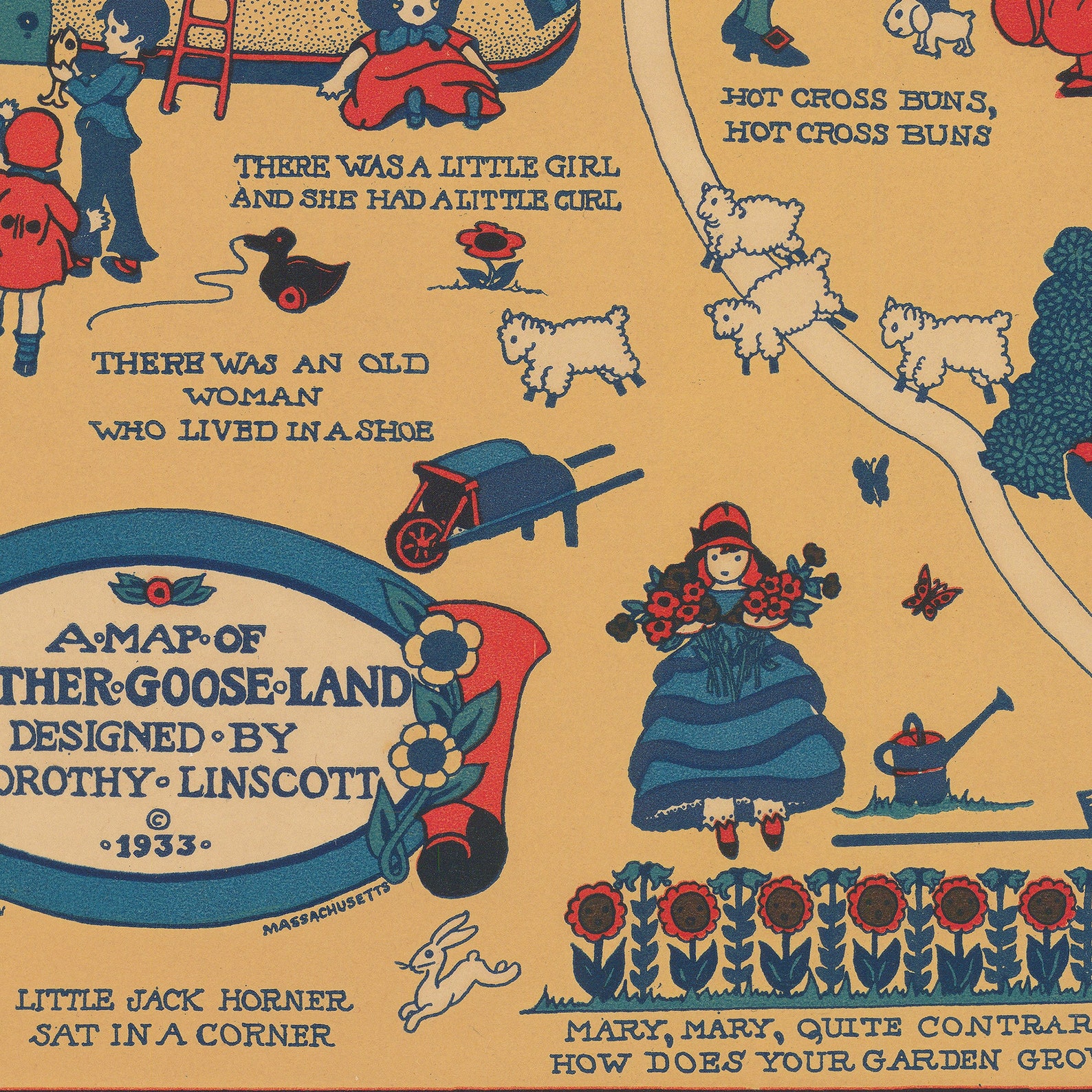 Mother Goose Land Map of Nursery Rhymes Circa 1933 | Art Print Poster ...