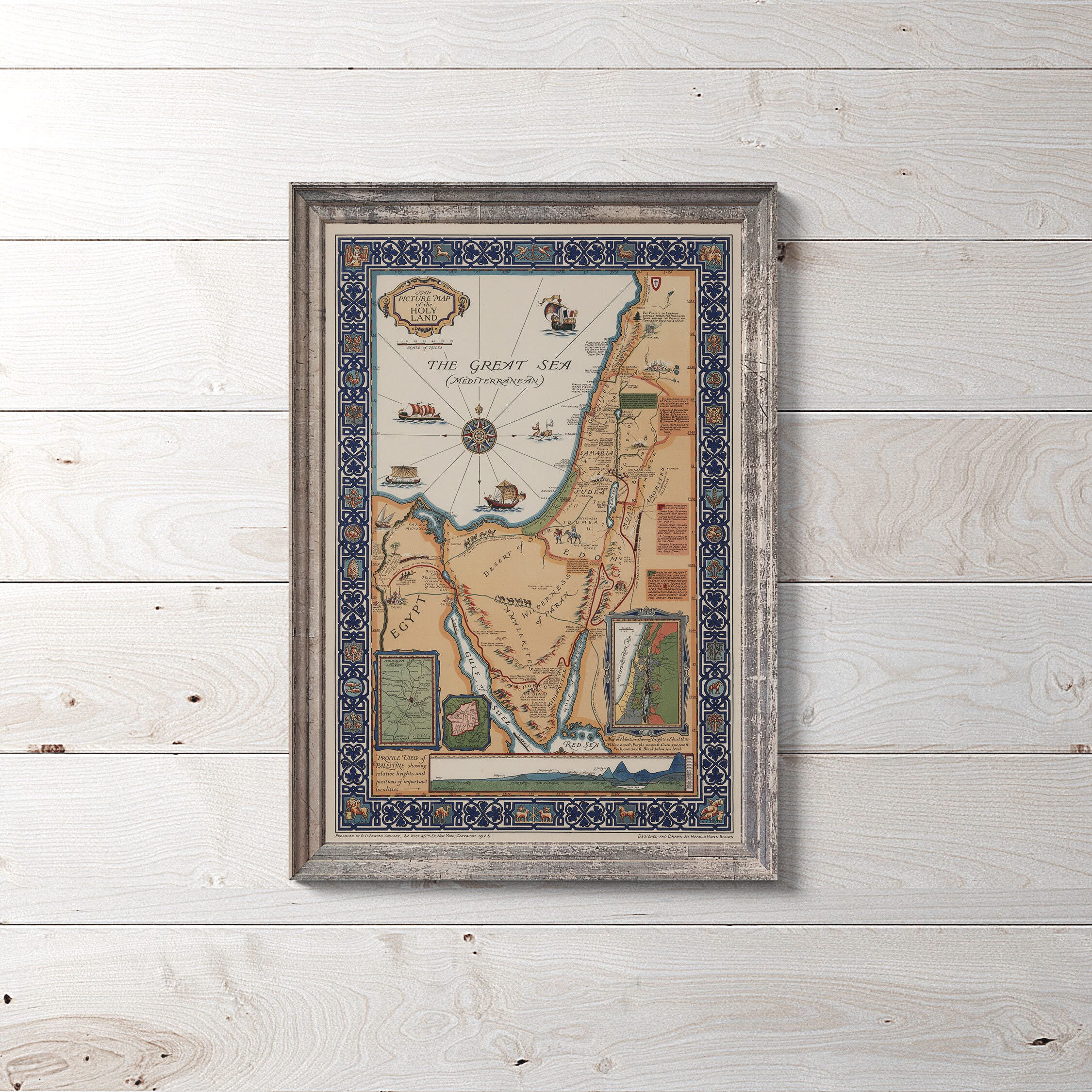 Biblical Map of the Holy Land Showing Historical Boundaries, Roads ...