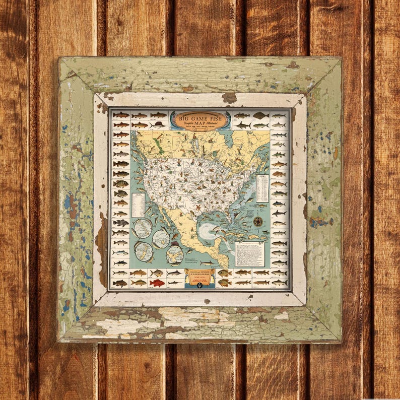 Pictorial Map Print of the Usa's Big Game Fish Circa 1936 - Fishing Art ...