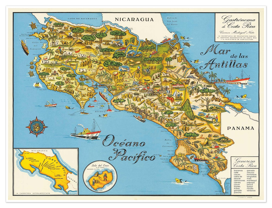 Gastronomic Map of Costa Rica | Historical Spanish Gourmet Food Culture ...