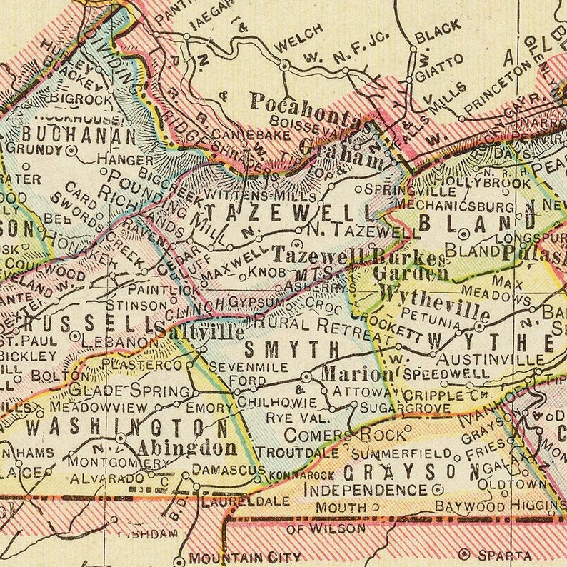 Virginia Atlas Map by George Cram Circa 1915 Inset of - Etsy