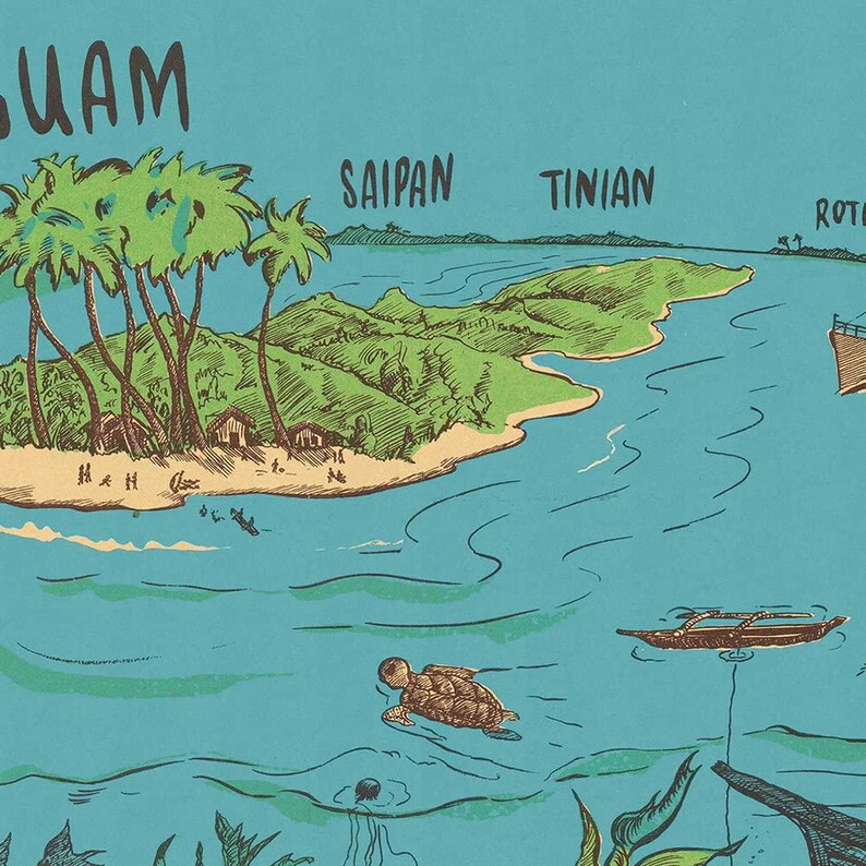 Map of Guam and Marianas Islands by Nelson Circa 1958 - Includes Saipan ...