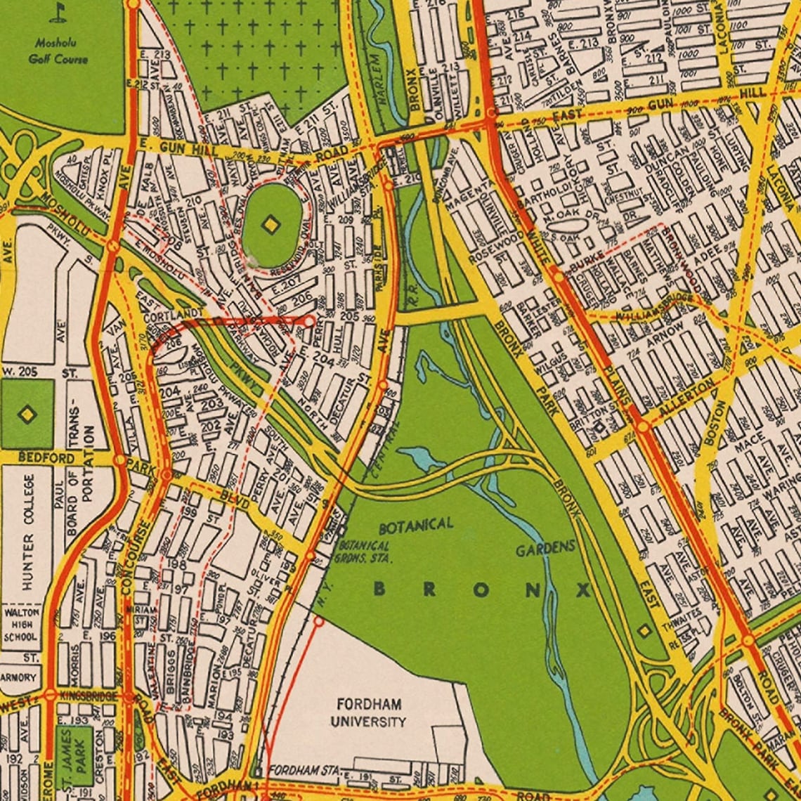 Map of the Bronx, New York City, Circa 1941 | Includes Streets, House ...